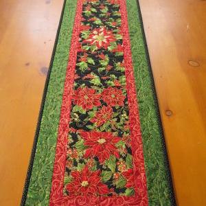 Christmas Poinsettia Handmade Table Runner Quilted on Luulla