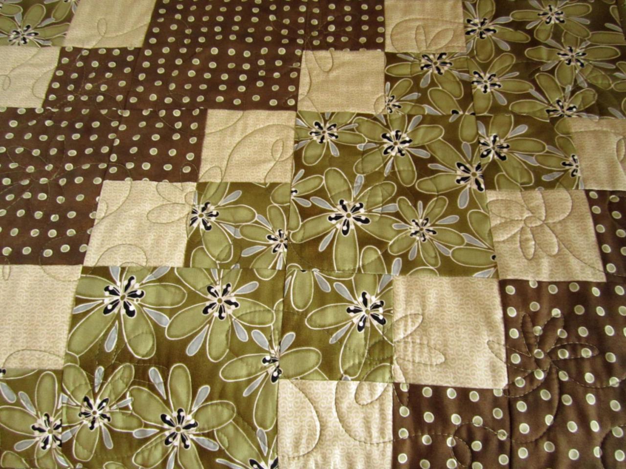 Patchwork Quilt Brown And Green Diagonal Handmade Patchwork Quilt on Luulla