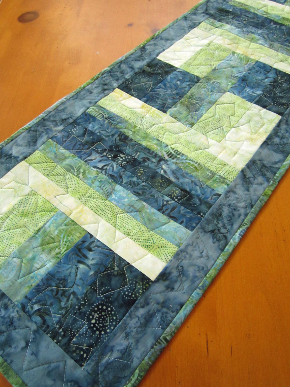 Batik Table Runner Teal Color Handmade Quilted Runner on Luulla