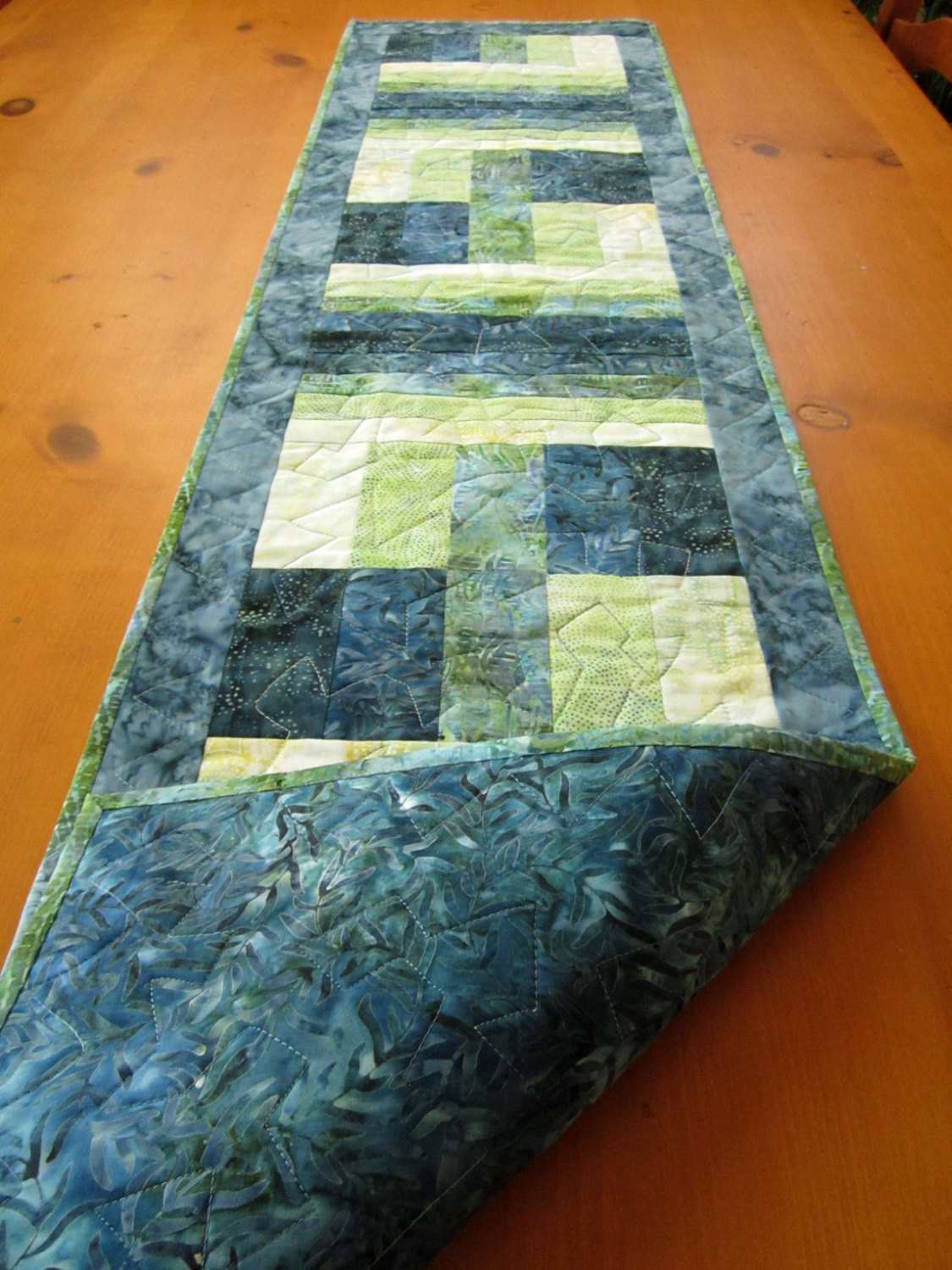 Batik Table Runner Teal Color Handmade Quilted Runner on Luulla