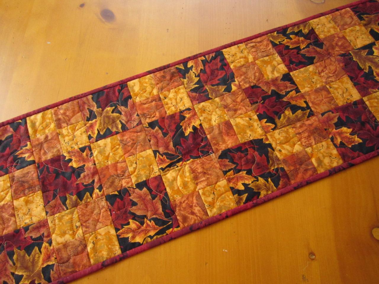Fall Table Runner Handmade Quilted Leaves on Luulla