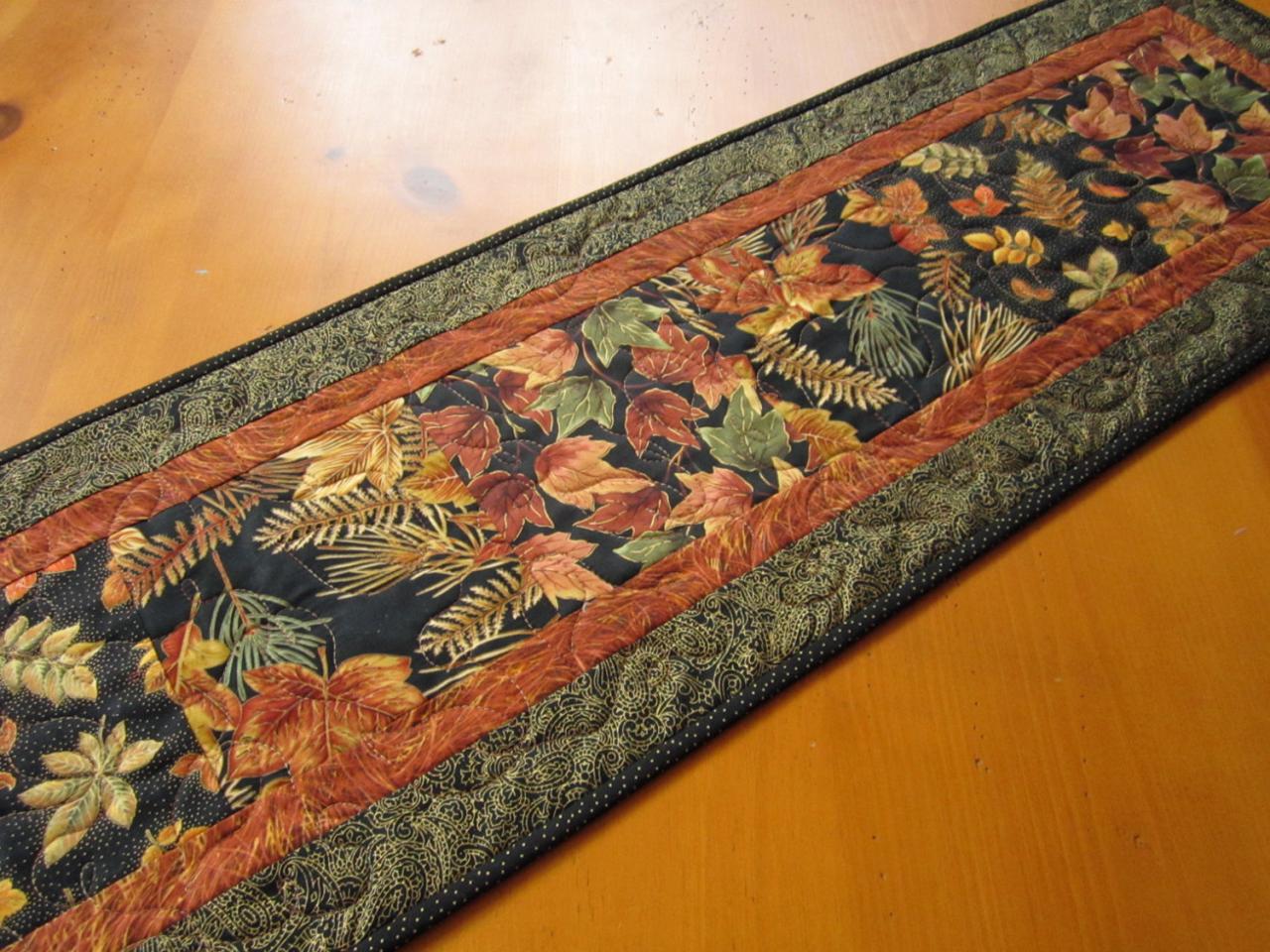 Handmade Table Runner Quilted Fall Leaves on Luulla