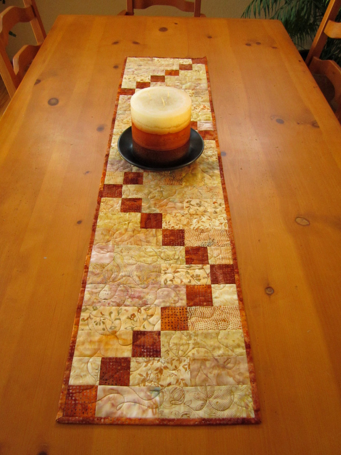 Batik Quilted Table Runner Gold And Rust on Luulla