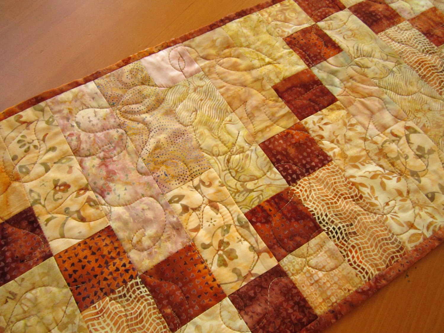 Batik Quilted Table Runner Gold And Rust on Luulla