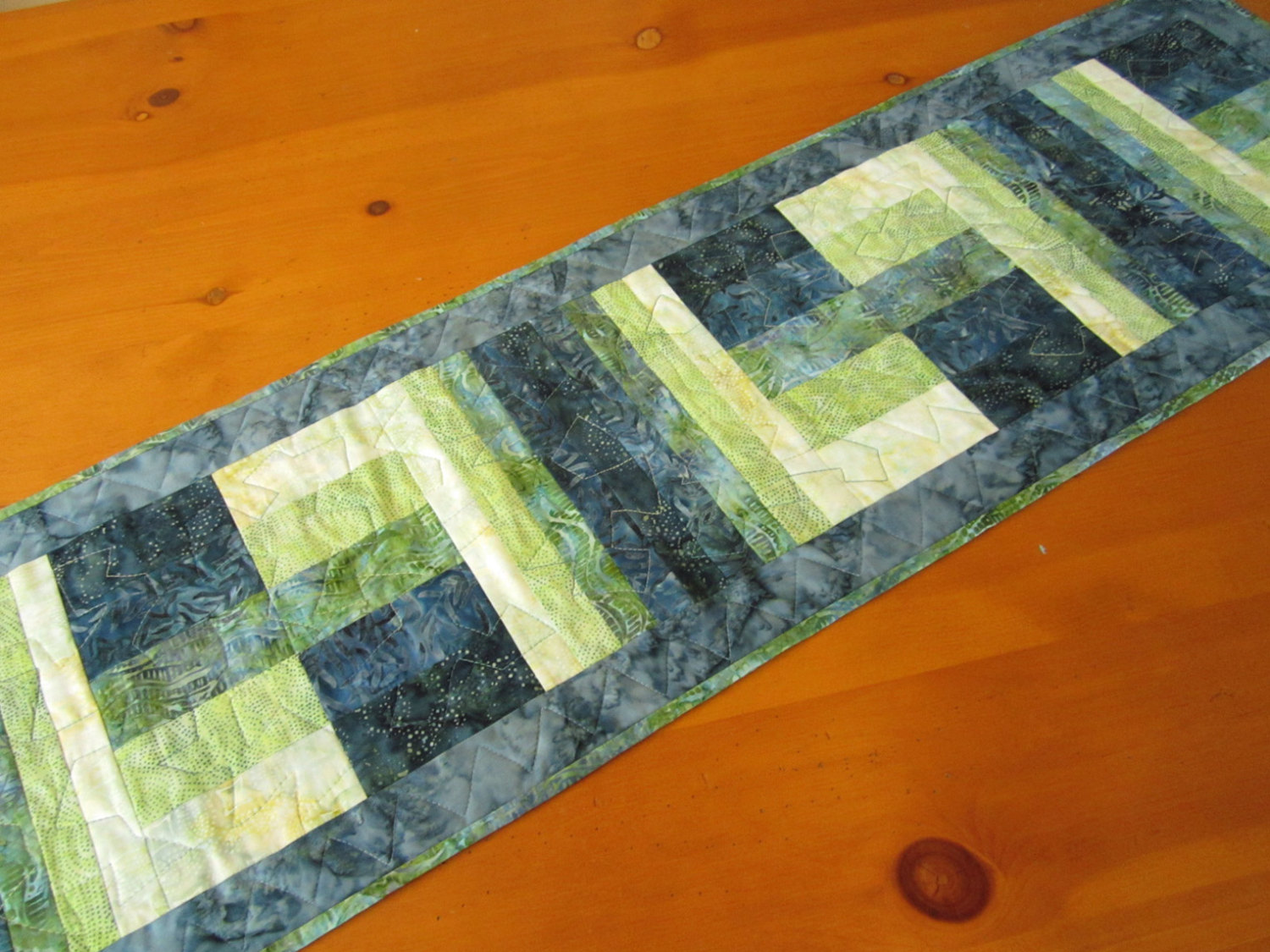 Batik Table Runner Teal Color Handmade Quilted Runner on Luulla