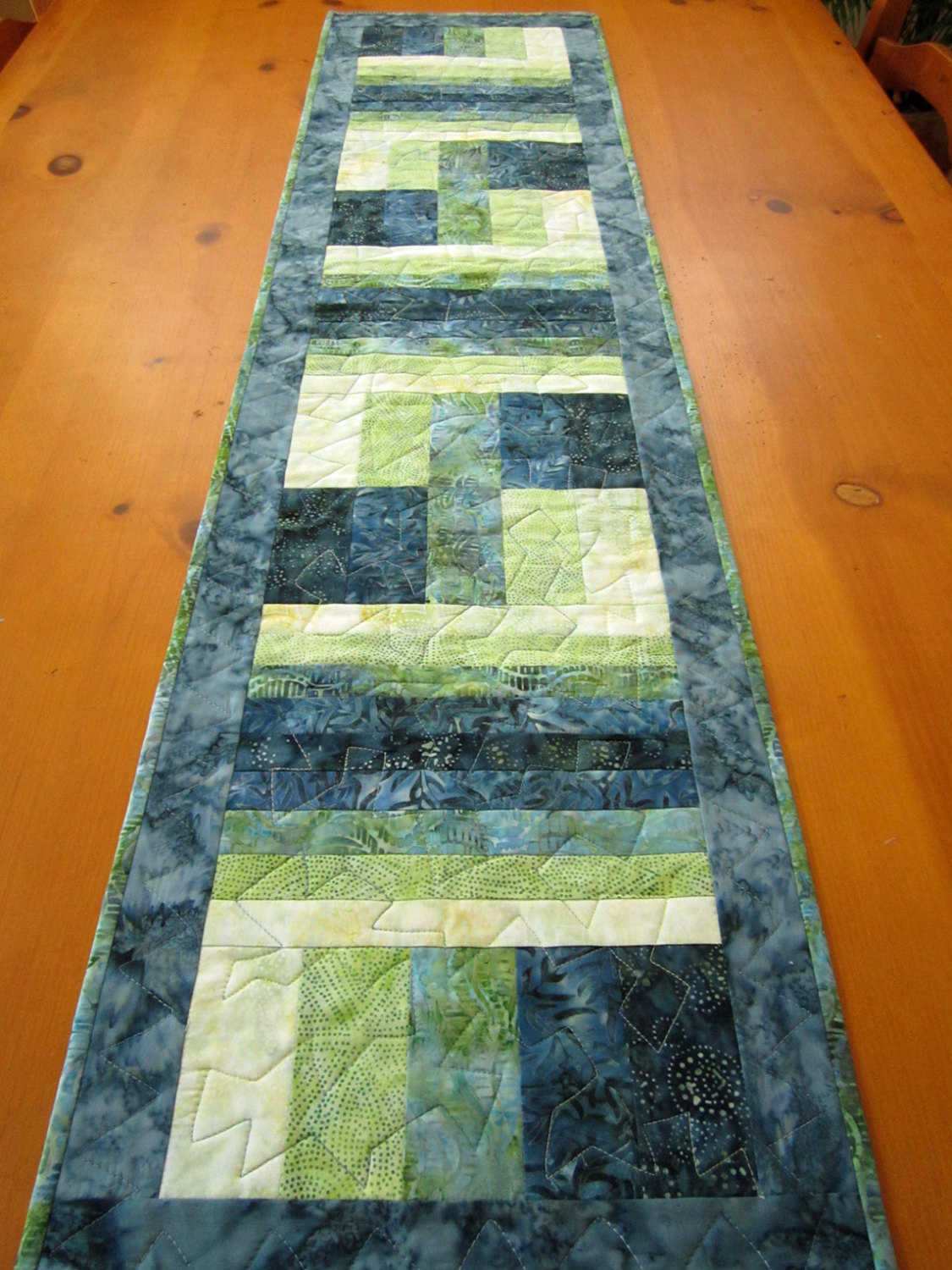 Batik Table Runner Teal Color Handmade Quilted Runner on Luulla