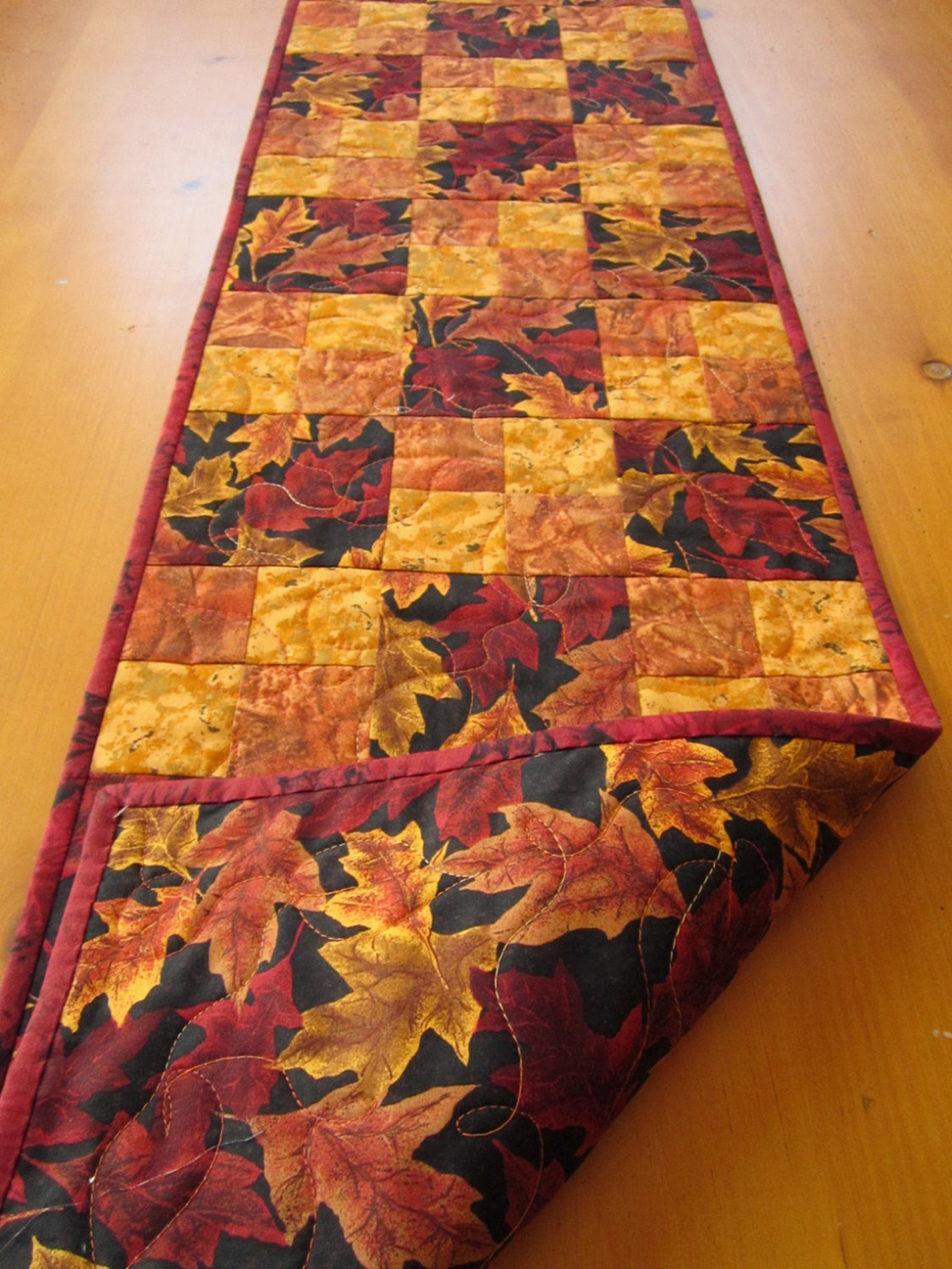 Fall Table Runner Handmade Quilted Leaves on Luulla
