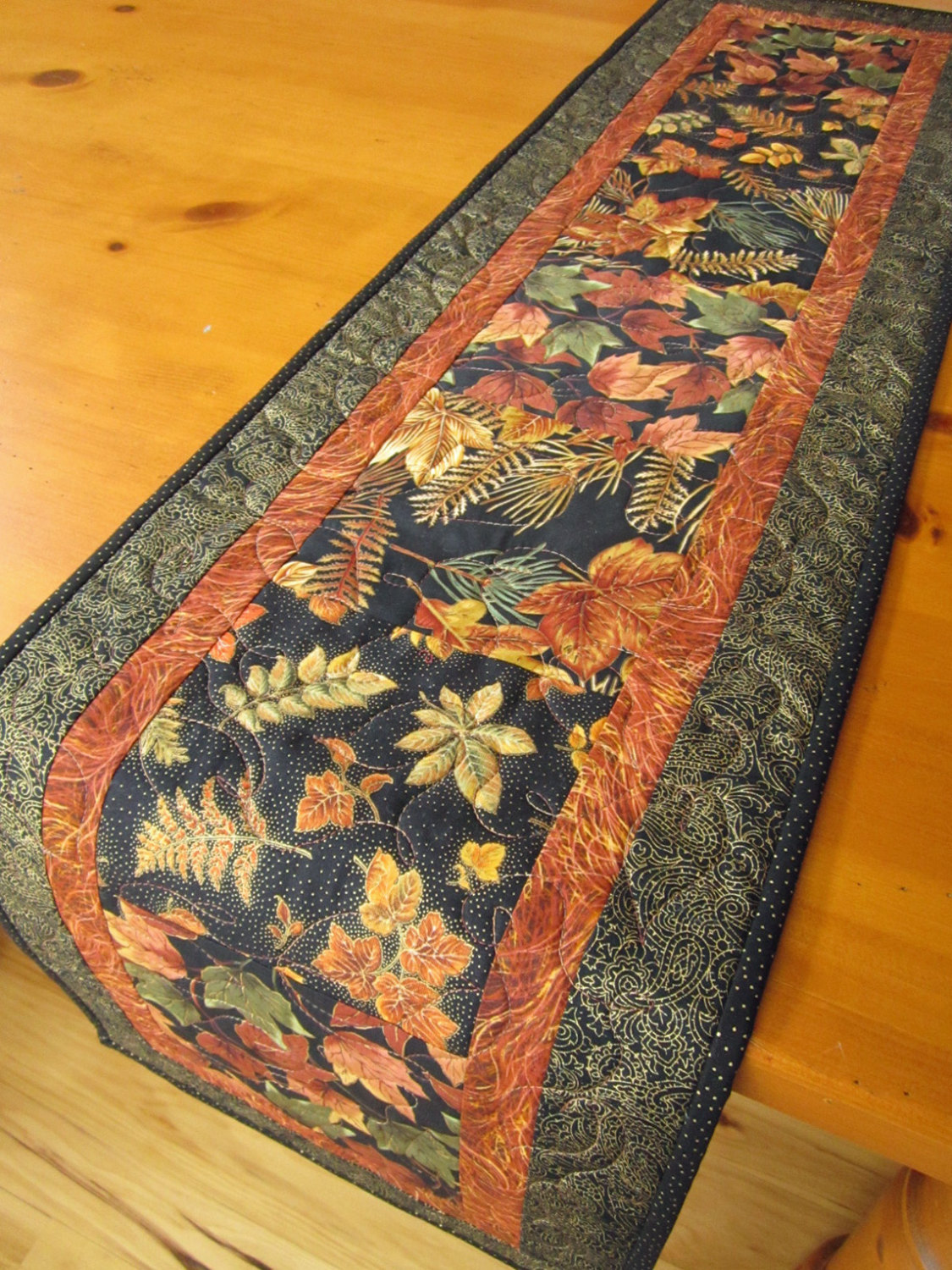 Handmade Table Runner Quilted Fall Leaves on Luulla
