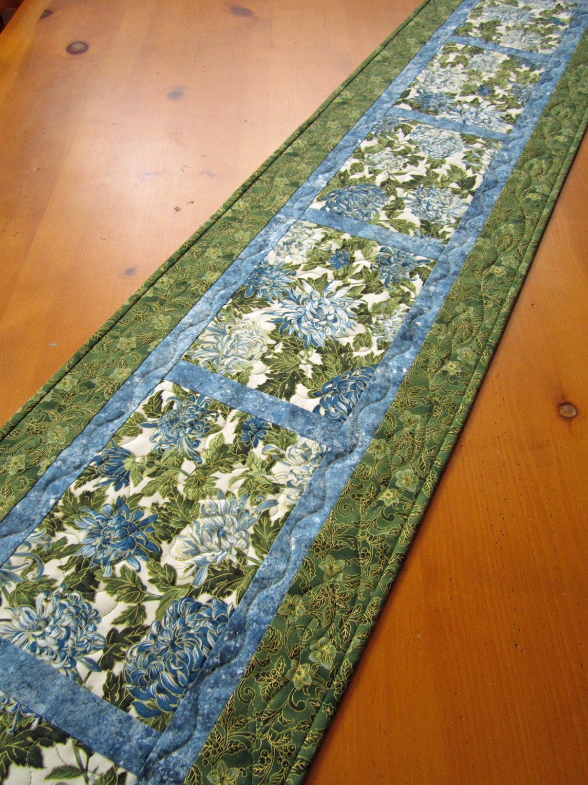 Quilted Table Runner, Patchwork Runner Blue Floral on Luulla
